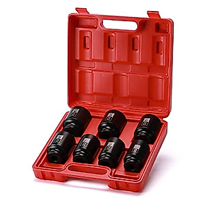 EMENTOL 7PCS 1/2"Drive Deep 6-Point Spindle Axle Nut Impact Socket Set, CR-MO, 1/2" Drive Deep Impact Socket Set, 1-3/8 Inch - 1-3/4 Inch