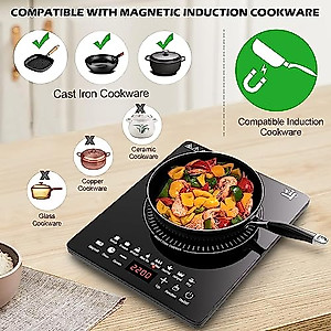 Portable Induction Cooktop, Countertop Burner with Multi-Function, 2200w Electric Stove with Easy Clean Glass, 8 Modes Sensor Touch Cooker