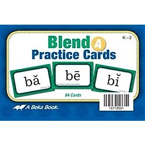 Blend Practive Cards A - Abeka Kindergarten 1st and 2nd Grade 1, 2 Phonics Reading Program Teaching Aid Flash Cards