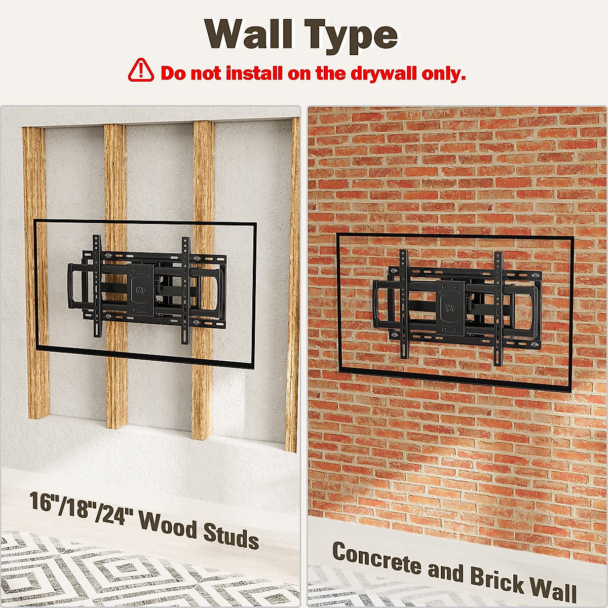 Mounting Dream UL Listed TV Wall Mount Bracket for Most 42-90 Inch TVs, Full Motion TV Mount with Articulating Arms, Max VESA 600x400mm and 132 lbs, Fits 16", 18", 24" Studs, MD2298