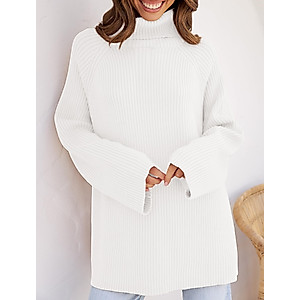 ZESICA Women's Winter Sweaters Oversized Turtleneck Long Sleeve Chunky Knitted Pullover Sweater Jumper Tops,White,Medium
