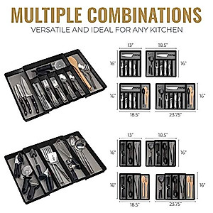 ELTOW Expandable Silverware Drawer Organizer & Utensil Tray Set, Non-Slip Kitchen Drawer Organizers and Storage, Kitchen Organization for Utensils, Cutlery, Office Supplies, Flatware Storage - Black