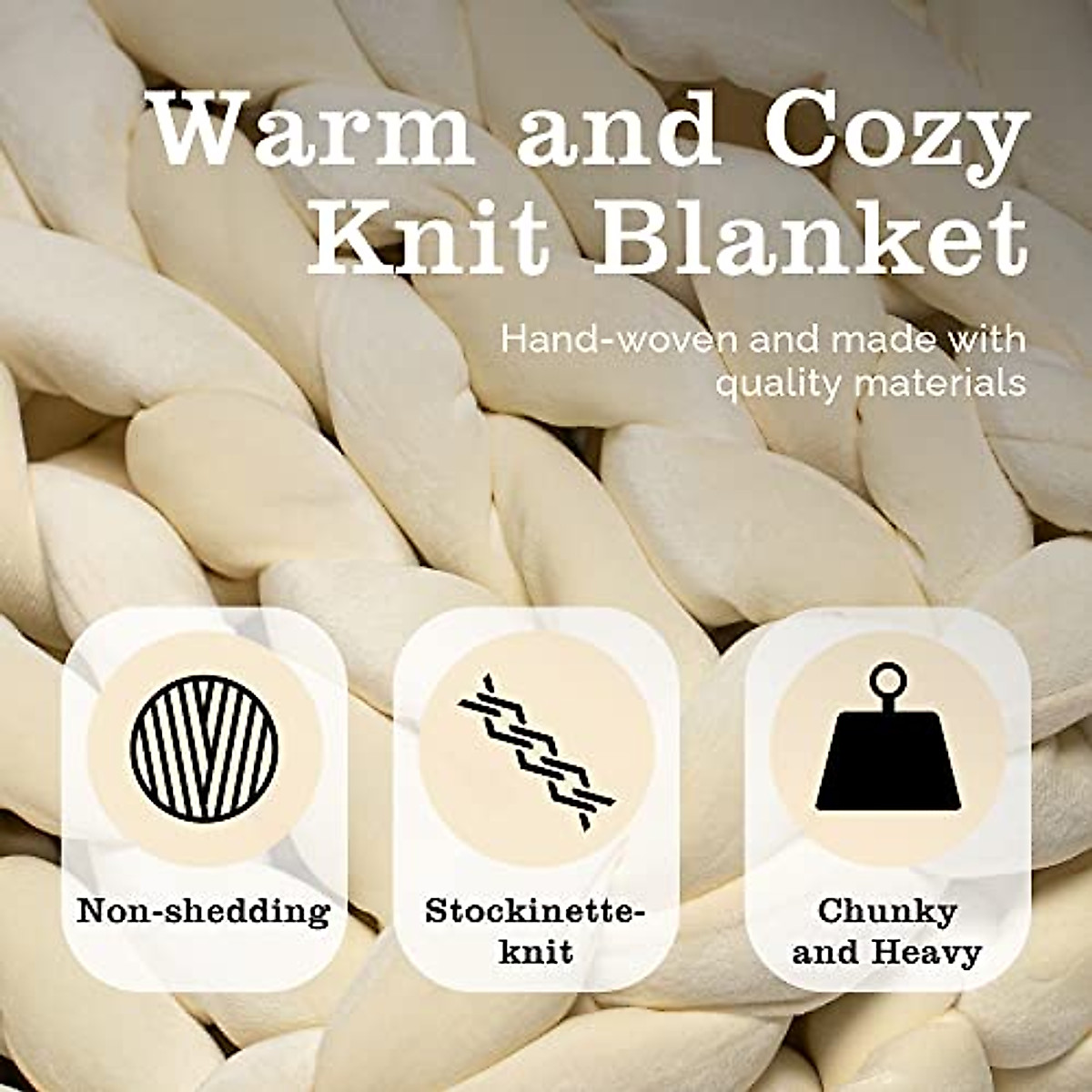 COLEYBEAR Chunky Knit Blanket, Super Soft and Warm Non-Shedding Knitted Blanket, Luxe Stockinette Knit Chunky Blanket, 20 Pounds, 60 Inches x 80 Inches, Full/Queen Size, Cream