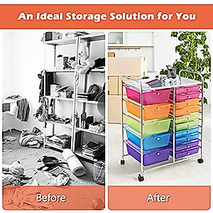 KOTEK 15-Drawer Rolling Storage Cart, Multipurpose Mobile Utility Cart with 4 Wheels, Home Office School Tools Scrapbook Paper Organizer (Multicolor)