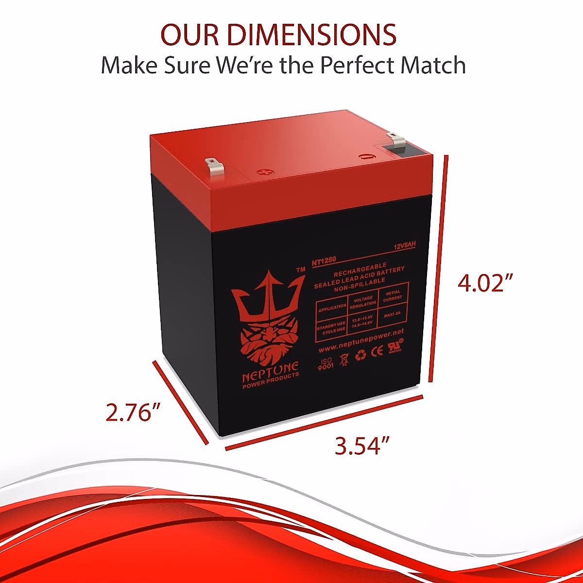 Neptune Brand NT1250 12v 5ah Replacement SLA Battery for Chamberlain 41A6357-1 Garage Door Opener Battery