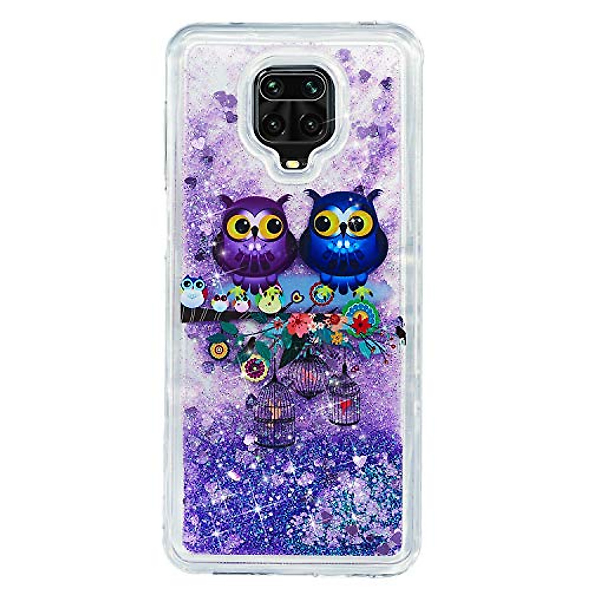 OOPKINS Glitter Liquid Case for Redmi Note 9 Pro Sparkle Floating Shiny Quicksand Clear Soft TPU Silicone Shockproof Protective Bumper Thin Cover for Redmi Note 9 Pro/9S Bling Couple Owl XY