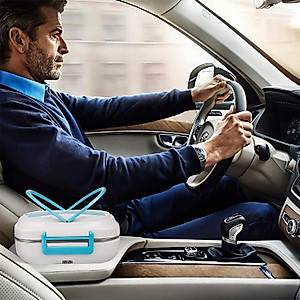 CTSZOOM Electric Lunch Box Food Warmer for Car Truck and Home Portable Food Warmer Heater 3 compartment Container with Spoon and Fork Lunch Box White Blue