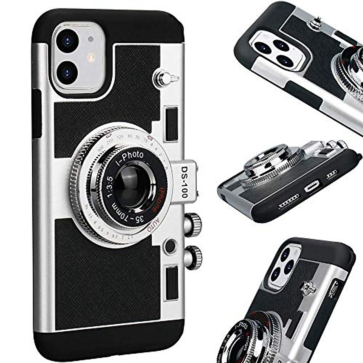 Awsaccy Emily in Paris Phone Case iPhone 11 6.1 Camera Case Vintage Cover Cute 3D Cool Unique Camera Design Case PC Silicone Cover with Removable Neck Strap Lanyard for Girls Women Black