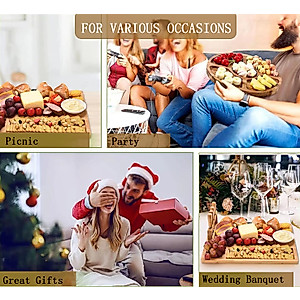 Cheese Board and Knife Set,Bamboo Charcuterie Board Set with Round Tray,Cheese Platter Serving Tray,Cheese Plate Set,Perfect, Birthday，Housewarming