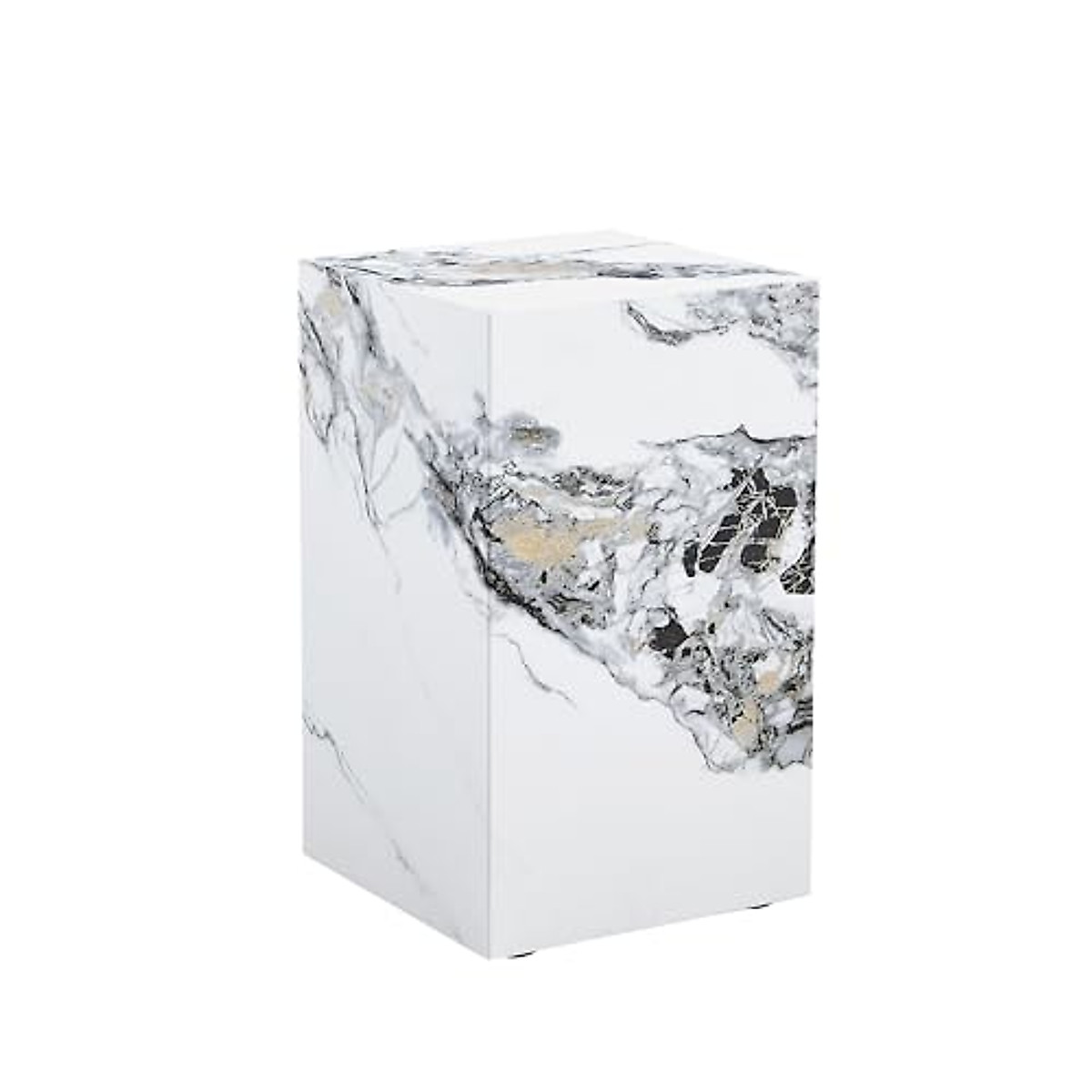 HESIEU Accent Table Side Table with Faux Marble Pattern Modern White Coffee Table Cube Stylish Accent Center Table Cocktail Table Marble Nightstand for Living Room Bedroom Office Dining Room