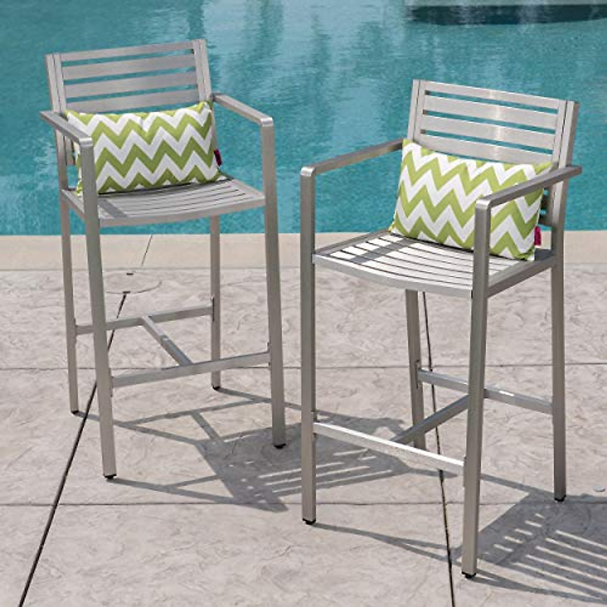 Christopher Knight Home Tammy Coral Outdoor Silver Rust-Proof Aluminum 29.50 Inch Barstools (Set of 2)