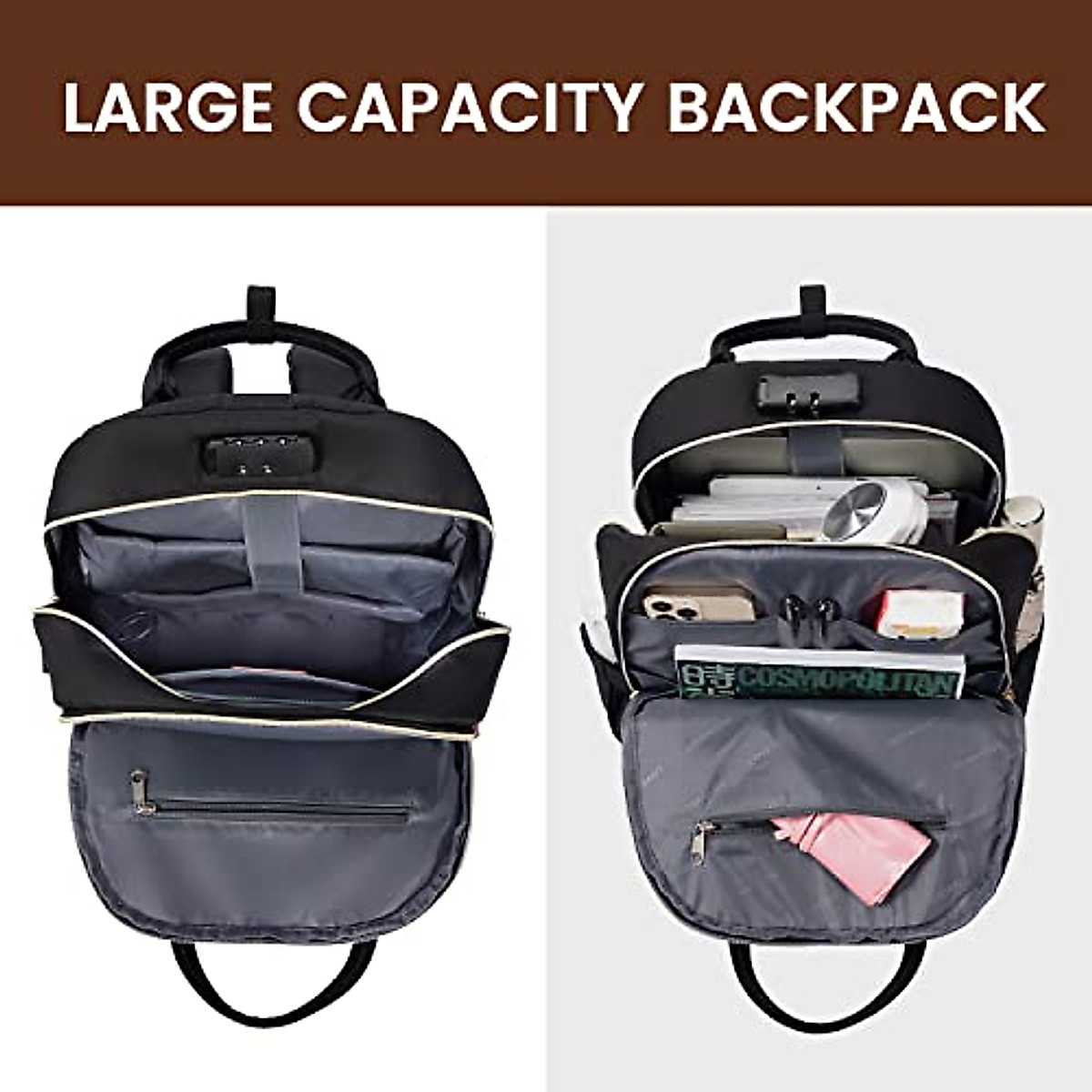 LOVEVOOK Laptop Backpack for Women, Unisex Travel Anti-theft Bag, Business Work Computer Backpacks Purse College Backpack for Men, Casual Hiking Daypack with Lock, 15.6 Inch, Black