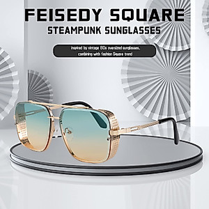 FEISEDY Sunglasses Mens Women Vintage Aviator Square Trendy Metal Steampunk Fishing Driving Sun Glasses B2894
