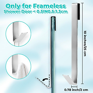 Qianyu 2 Pack 10 Inch Shower Door Hooks Towel Hooks for Bathrooms Extended Heavy Duty Drilling-Free Shower Robe Hook Suitable for Frameless Glass Shower Door Over The Door Towel Rack