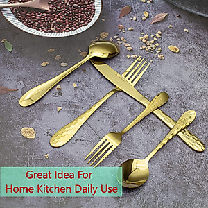 Gold Silverware Set for 8, 40-Piece Flatware Set Stainless Steel with Titanium Colorful Plated Cutlery Kitchen Utensil Flatware Set Service for 8, Knife/Fork/Spoon & Long Teaspoon/Salad Fork (Gold)