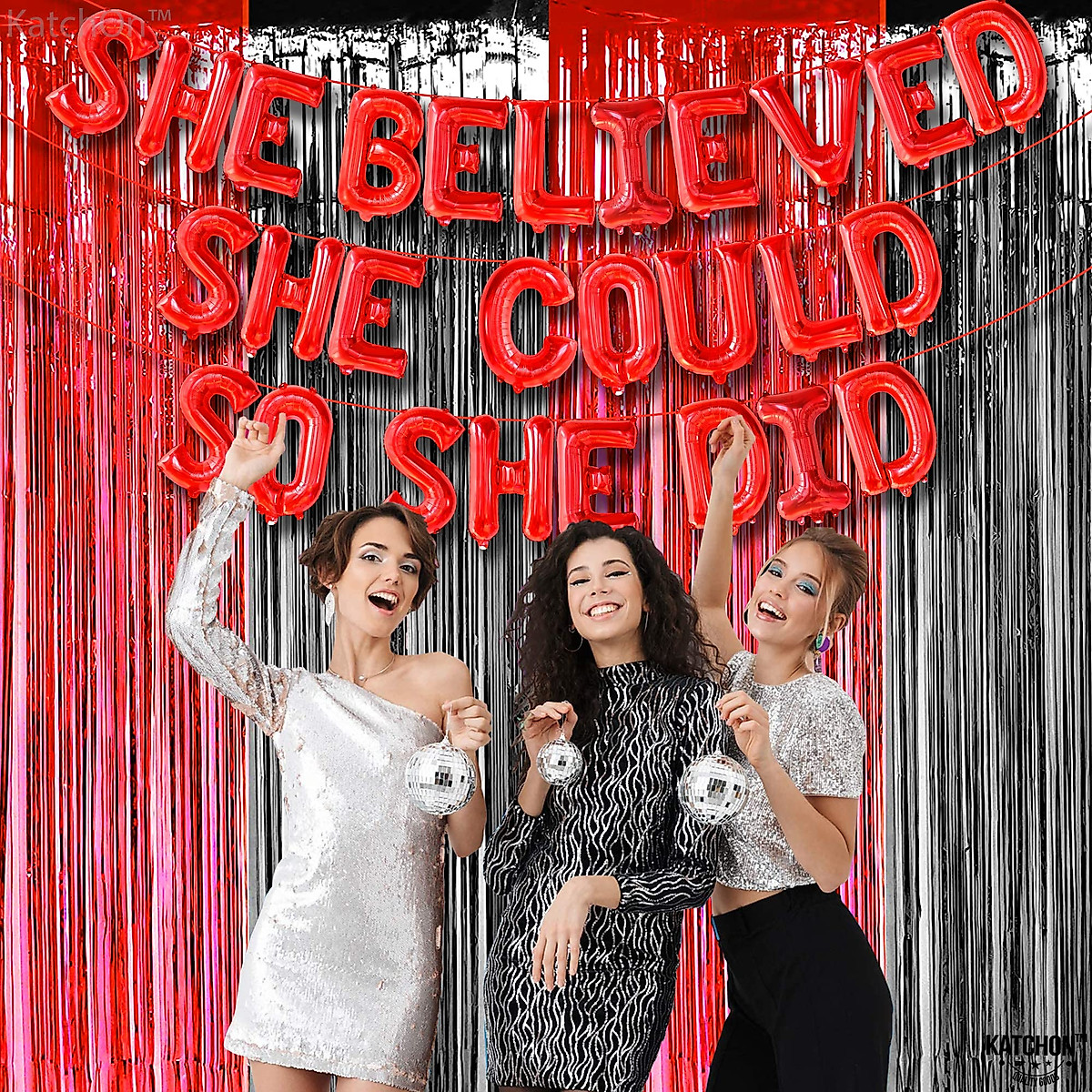 Large, She Believed She Could So She Did Banner - 16 Inch, Red Graduation Banner | Graduation Party Decorations 2023 | Congrats Grad Banner for Graduation Decorations 2023 | Graduation Party Supplies