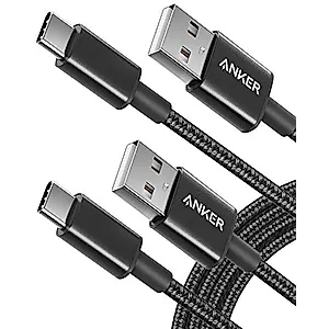 Anker USB C Cable, [2-Pack, 6ft] Premium Nylon USB A to USB C Charger Cable for Samsung Galaxy S10 S10+, LG V30, Beats Fit Pro and Charging Cord for USB C Port Camera (USB 2.0, Black)