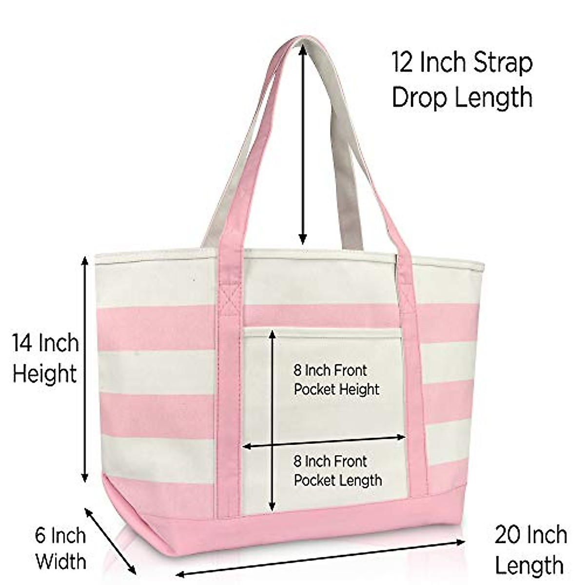 DALIX Flamingo Striped Canvas Tote Bag Premium Cotton in Pink