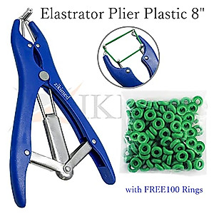 Bloodless Animal Elastrator Castration or Tail Docker Pliers Plastic & Free 100 pcs Elastic Bands (animal only)