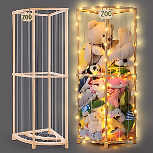 Essenhome Sector Design Extra-Large Wooden Stuffed Animal Zoo Storage, Corner-Friendly,Crafted from Premium Pine with 10m Light String, Ideal for Playroom/Nursery Corners,Perfect Kids' Birthday Gift!
