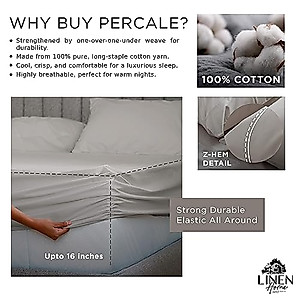 Linen Home 100% Cotton Percale Fitted Sheet Set Queen Size, Silver, Deep Pocket, 3 Piece -1 Deep Pocket Fitted Sheet and 2 Pillowcases, Crisp Cool and Strong Bed Linen