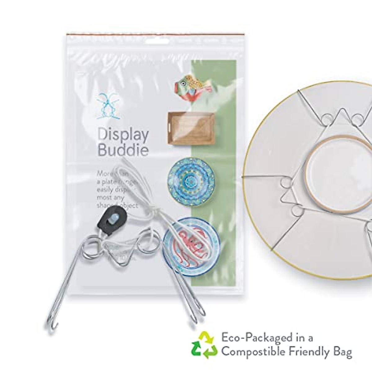 Display Buddie Large Adjustable Plate Hanger for Round Plates, Platters, Bowls & Other Round Objects 14 inch-22 inch Diameter and up to 10 lbs.