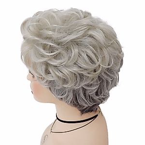 GNIMEGIL Short Grey Wig for White Women Silver Gray Curly Hair Wig Old Lady Costume Wig Grandma Wig Elderly Synthetic Wigs Mommy Granny Cosplay Wig