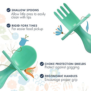 Nooli Toddler Spoons and Forks Toddler Forks and Spoons Baby Utensils, BPA Phthalates-Free, Dishwasher and Sterilizer Safe, Mint