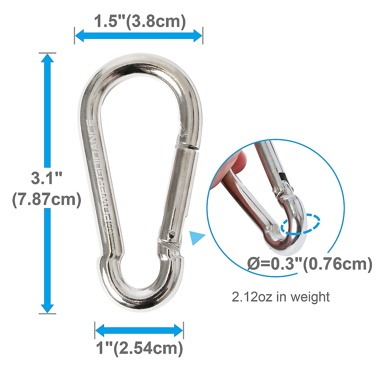 POWER GUIDANCE Stainless Steel Snap Hook, Carabiner Fit for Lat Pulldown Attachments, chrome-plated coating, Cable Machine Accessories for Home Gym, Weight or Climbing attachments, Set of 4
