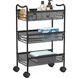 DecoBros 3-Tier Metal Utility Rolling Cart, Black