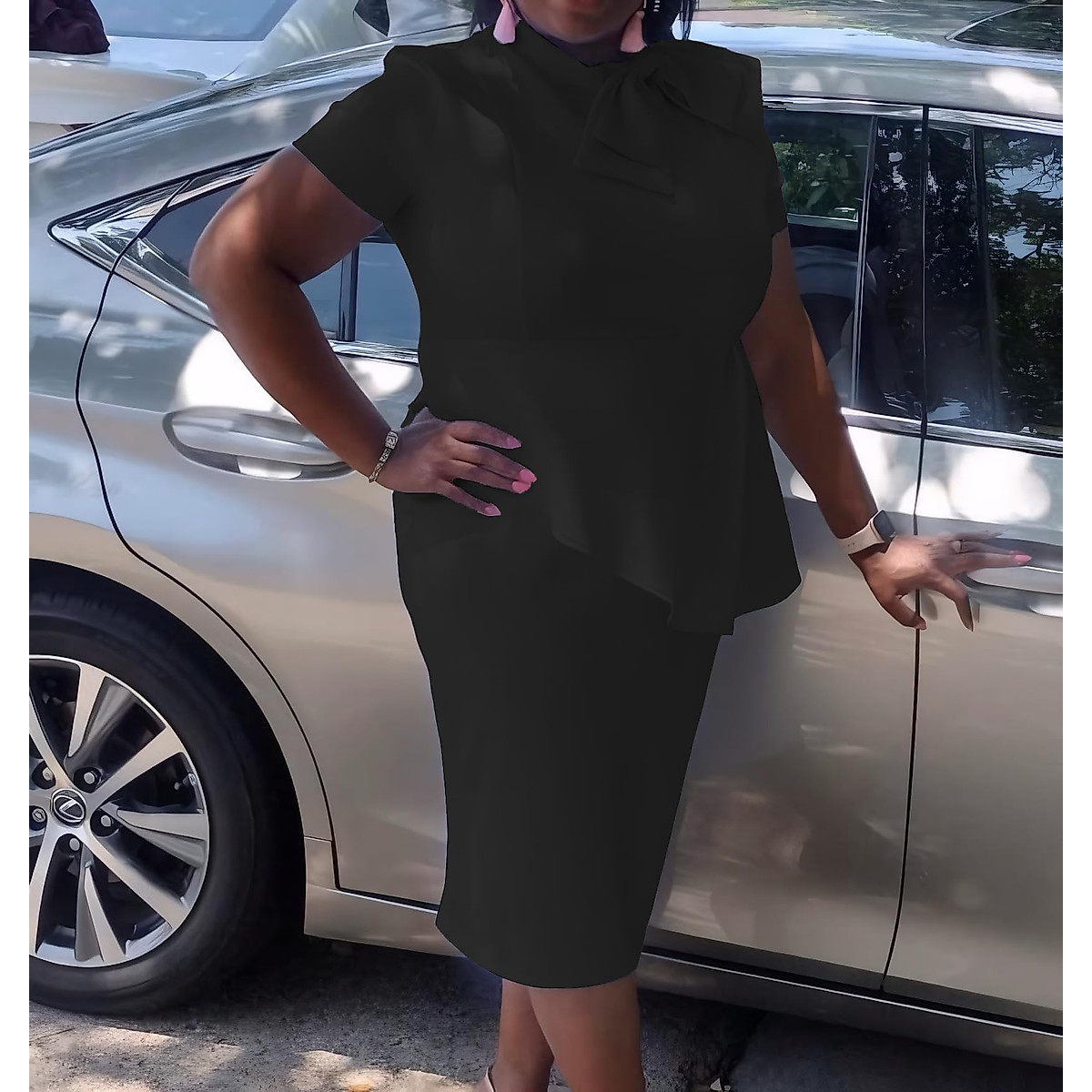 TOPONSKY Church Mothers Work Bow Dress Maternity Club Ruffle Pencil Black,XL