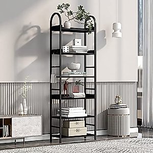 Bookcase,6-Tier Modern Bookcase, Industrial Look Shelves Unit with Metal Steel and MDF Boards Frame for Living Room Bedroom Home Office,70.8 Inch Tall (Black #1)