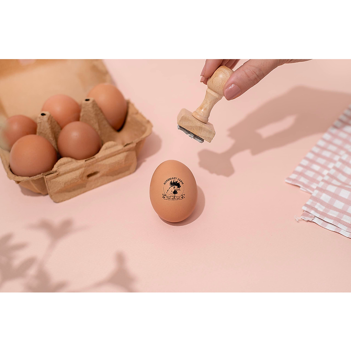 Stamp by Me | Egg Stamp | Chicken Egg Wooden Stamps | Personalized Rubber Stamper for Fresh Eggs | Custom Stamping | Egg Labels | Farm Stamp | Self Inking | Black Ink | Unique Designs| Mini Logo Stamp