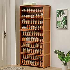 MoNiBloom Large Shoe Storage Cabinet with Doors, 10 Tier Bamboo Free Standing Shoes Shelf Organizer Stand for More Than 40 Pairs for Entryway, Hallway, Brown
