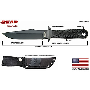 Bear Edge Compact Bowie, 5” 440 High Carbon Stainless Steel Blade, Lightweight Black G10 Handles, Ballistic Sheath Included (61108)