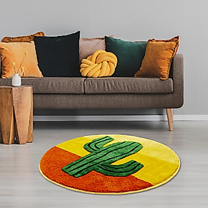 Beyond Deco Cactus Rug 35” Inches, Handmade Tufted Round Aesthetic Area Rugs, Fluffy & Preppy Home Decor Design, Perfect for Living Room, Bedroom, playroom Soft Cool Floor Carpet