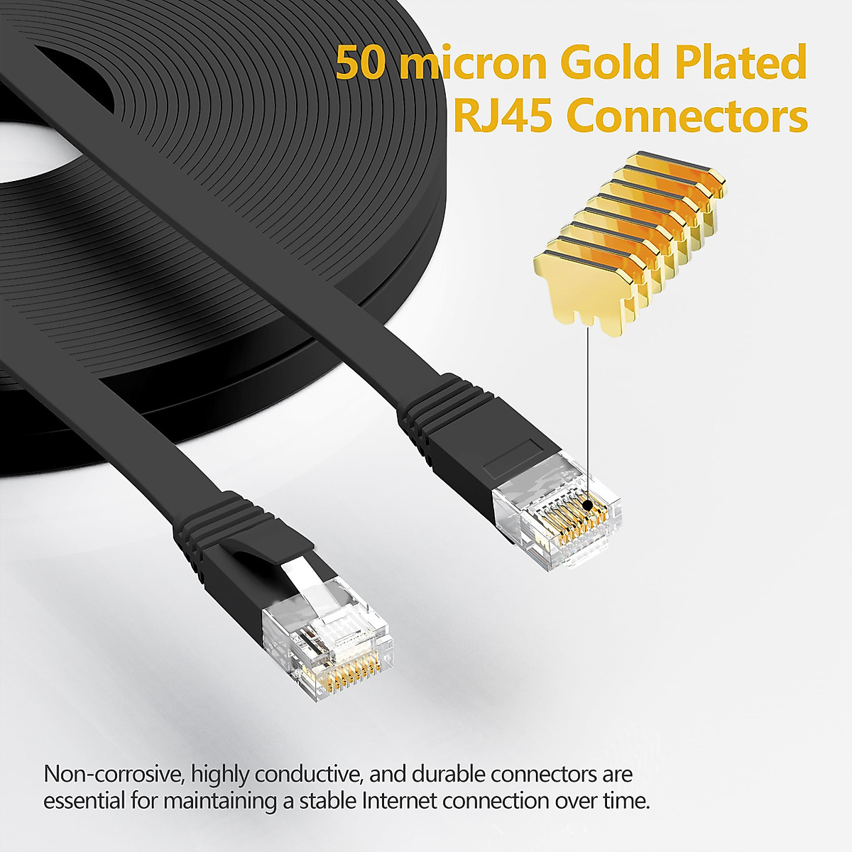 Cat 6 Ethernet Cable 20 Ft, Outdoor&Indoor, 10Gbps Support Cat 8 Cat 7 Network, Slim long Flat Internet LAN Patch Cord, Cat6 Fast Speed weatherproof Cable for Router, Modem, PS4/5, Xbox, Gaming, Black