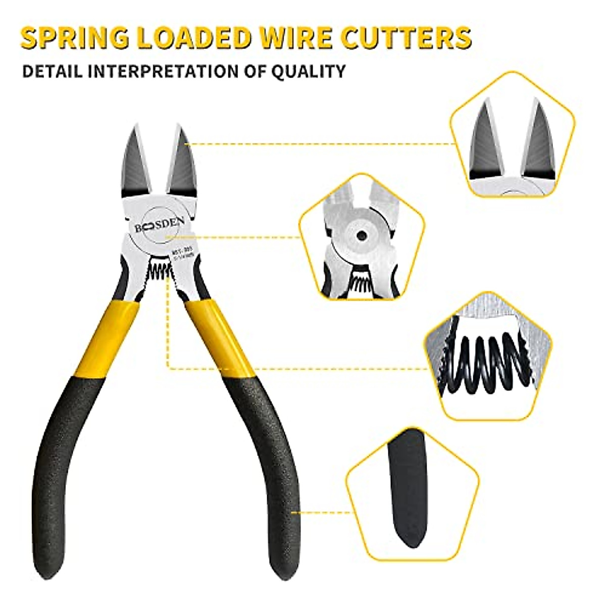 Wire Cutters, BOOSDEN 5 inch Flush Cutter, Dikes Wire Cutter for Crafting Electrical Jewelry Making, Precision Wire Cutter, Small Wire Cutter, Ultra Sharp Wire Clippers, Wire Snips