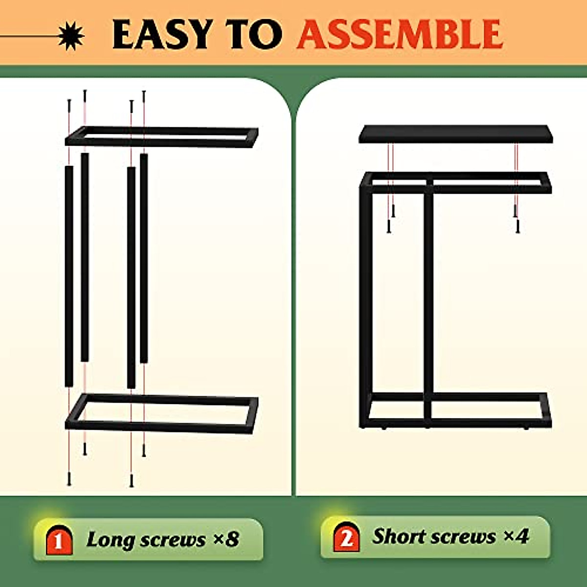 WLIVE Side Table, C Shaped End Table for Couch, Sofa and Bed, Large Desktop C Table for Living Room, Bedroom, Black
