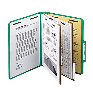 Smead 100% Recycled Pressboard Classification File Folder, 2 Dividers, 2" Expansion, Letter Size, Green, 5 per Pack (14057)