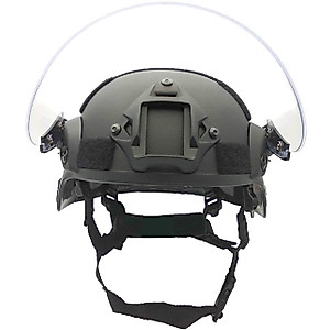 Hunting Explorer Airsoft MICH 2000 ACH Tactical Helmet with Clear Visor NVG Mount and Side Rail, Black, 11.81 x 11.34 x 7.09inch