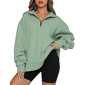 ATHMILE Womens Oversized Half Zip Pullover Long Sleeve Sweatshirt Quarter Zip Hoodie Sweater Teen Girls Fall Y2K Clothes Lightgreen
