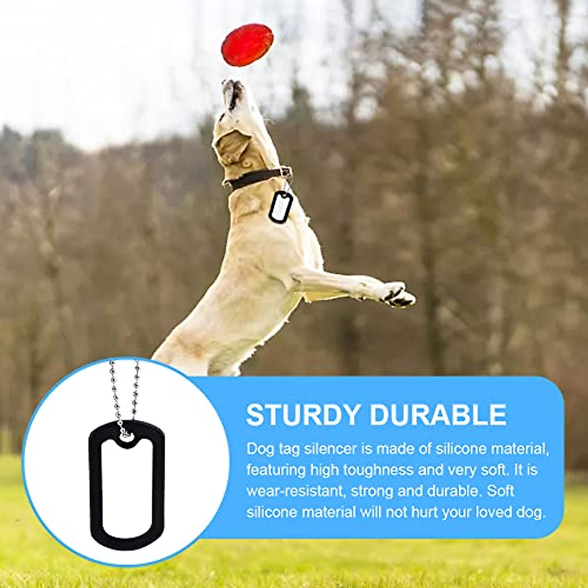 16Pcs Dog Tag Silencer with Chain, Silicone Dog Tag Silencer for Pet Collar, Rectangle Dog Tags to Reduce Noise