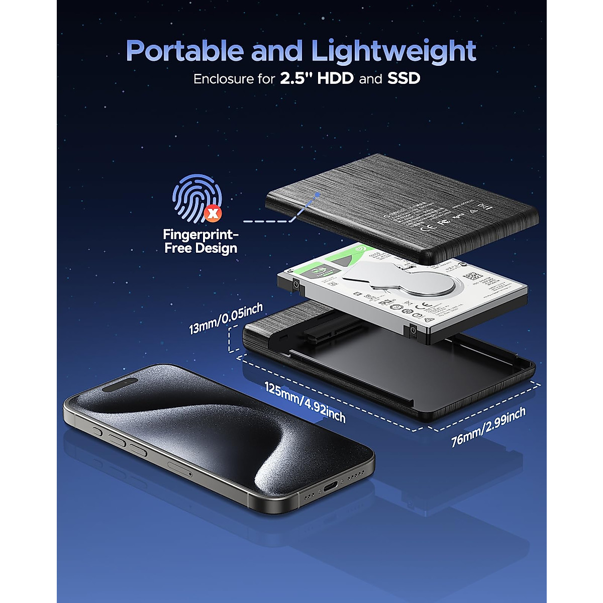 ORICO USB 3.0 to SATA III 2.5" External Hard Drive Enclosure for 2.5 Inch 7mm-9.5mm SATA HDD/SSD Tool Free [UASP Supported],Black(2189U3)