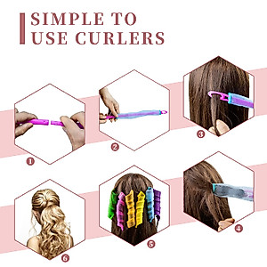 60pcs Heatless Hair Curlers Spiral and Wave Styling Kit 2 Styles No Heat Curlers with 2 Pieces Hooks for Women Girl's Short Medium and Long Hair((12 Inch/30 cm) Brown