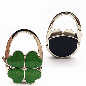 ROFLYER Four Leaf Clover Design Foldable Handbag Hanger Folding Purse Table Hook Holder, with Velvet Pouch(Green)