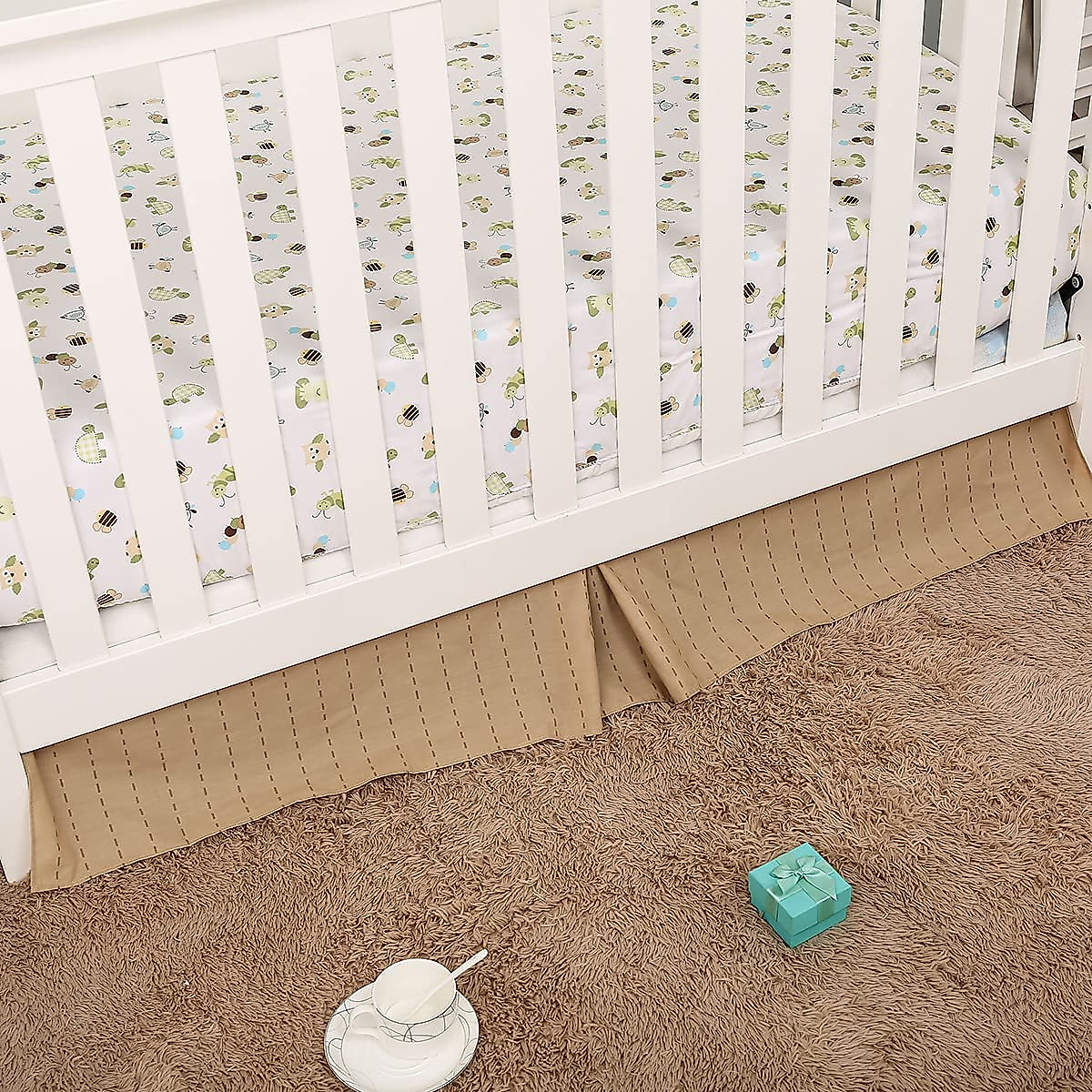 Brandream Crib Bedding Set for Baby Boy Girl Nursery Set 3-Piece with Polka Dot | Crib Comforter, Fitted Crib Sheet, Crib Skirt Included World of Caterpillar Frog Friends Theme