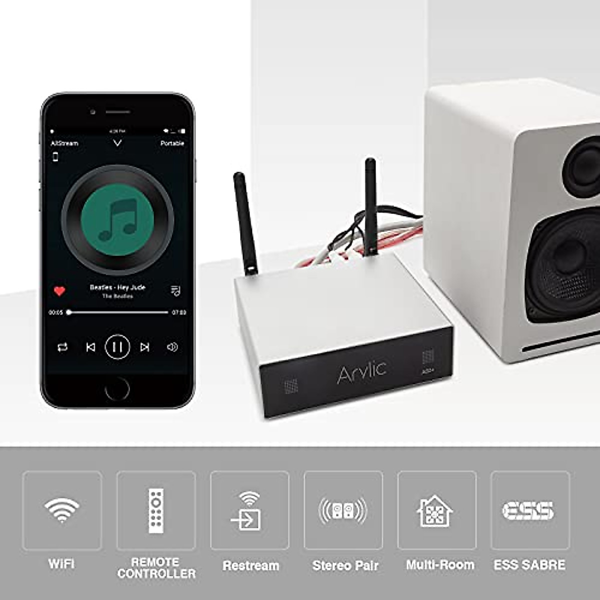 Arylic A50+ WiFi & Bluetooth Home Amplifier,TPA3116 with 50+50W 24V DC/2.0 Stereo Channel,Airplay 1 DLNA,Multiroom/multizone Sync, HiFi Audio Streaming Integrated for Speakers