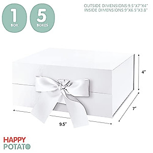 HAPPY POTATO Gift Box with Ribbon 9x6.5x3.8 Inches, White Gift Box with Lid and Ribbon, Bridesmaid Proposal Box, Magnetic Gift Box for presents (Glossy White)