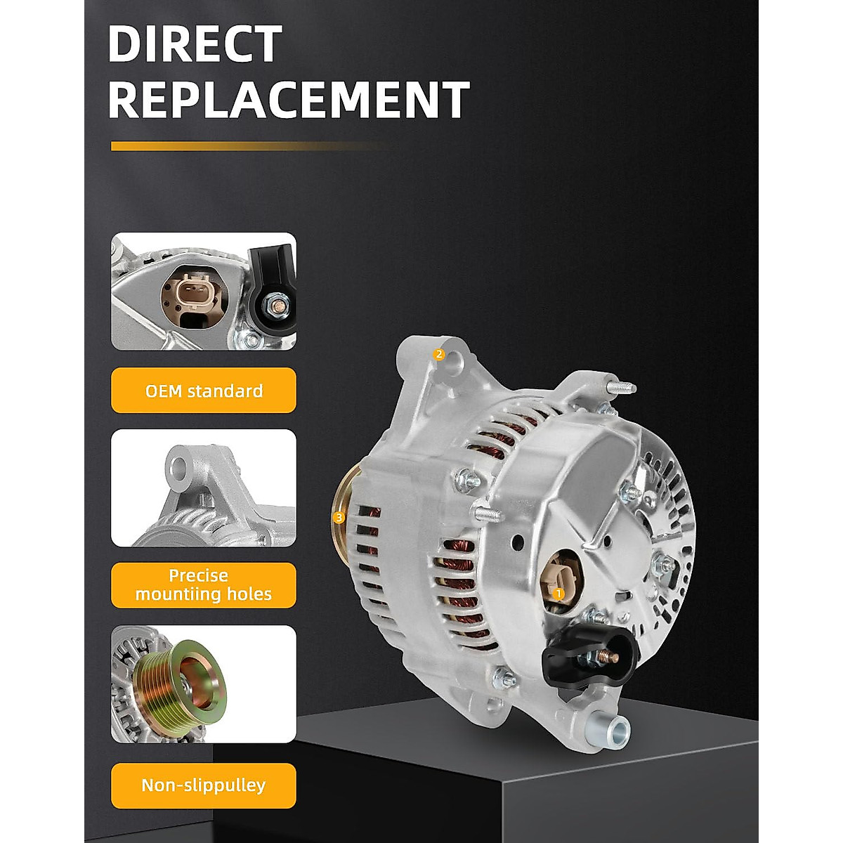 New Alternator Compatible With 1999-2000 For Dodge For Durango 1999-2001 For Dodge For Ram 1500 1999-2000 For Dodge For Ram 1500 Van High Output Alternator Replace 13824, AND0129, 113364